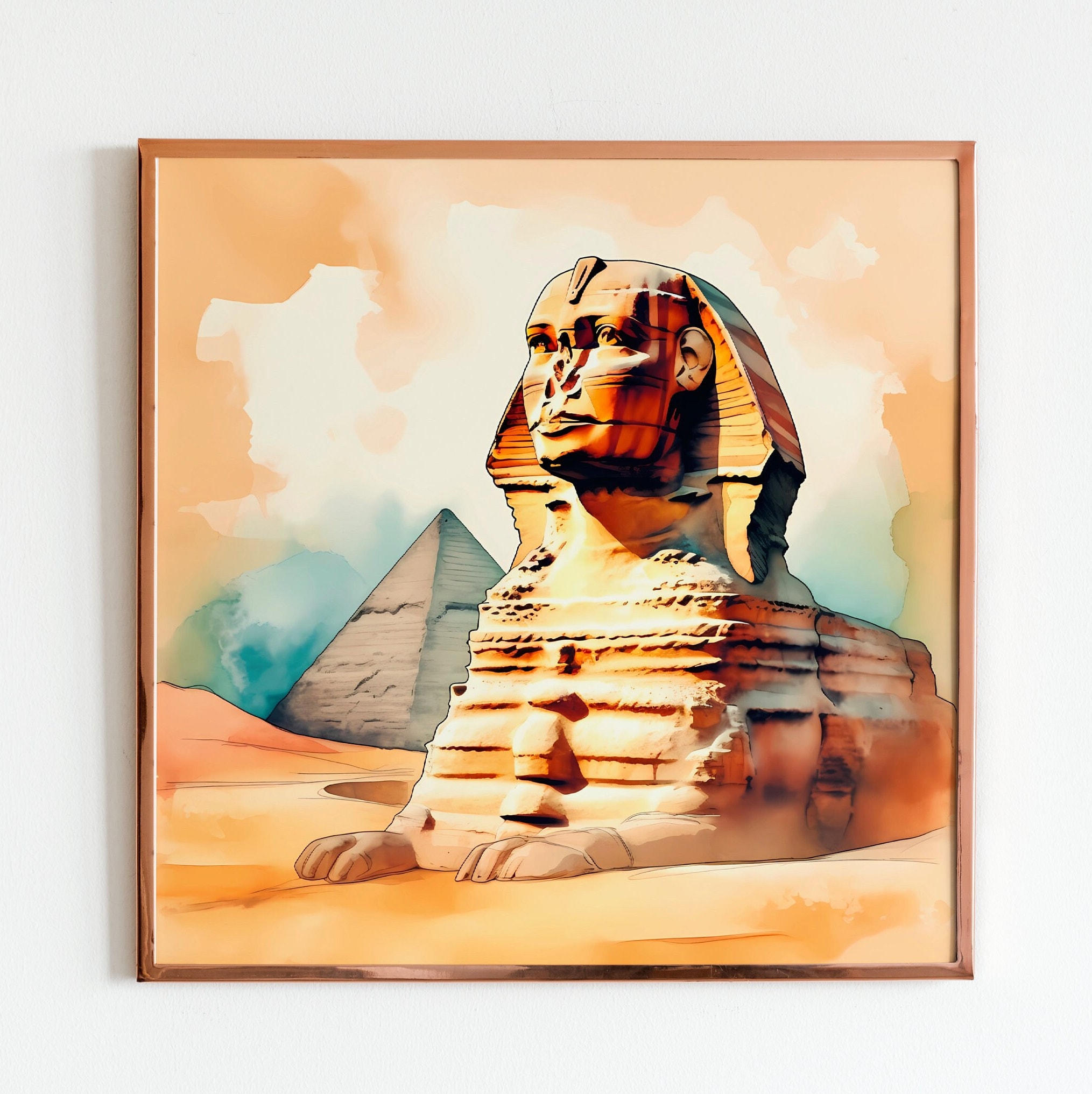 Stunning Egypt's Great Sphinx Watercolor Paint Wall Art Ancient African ...