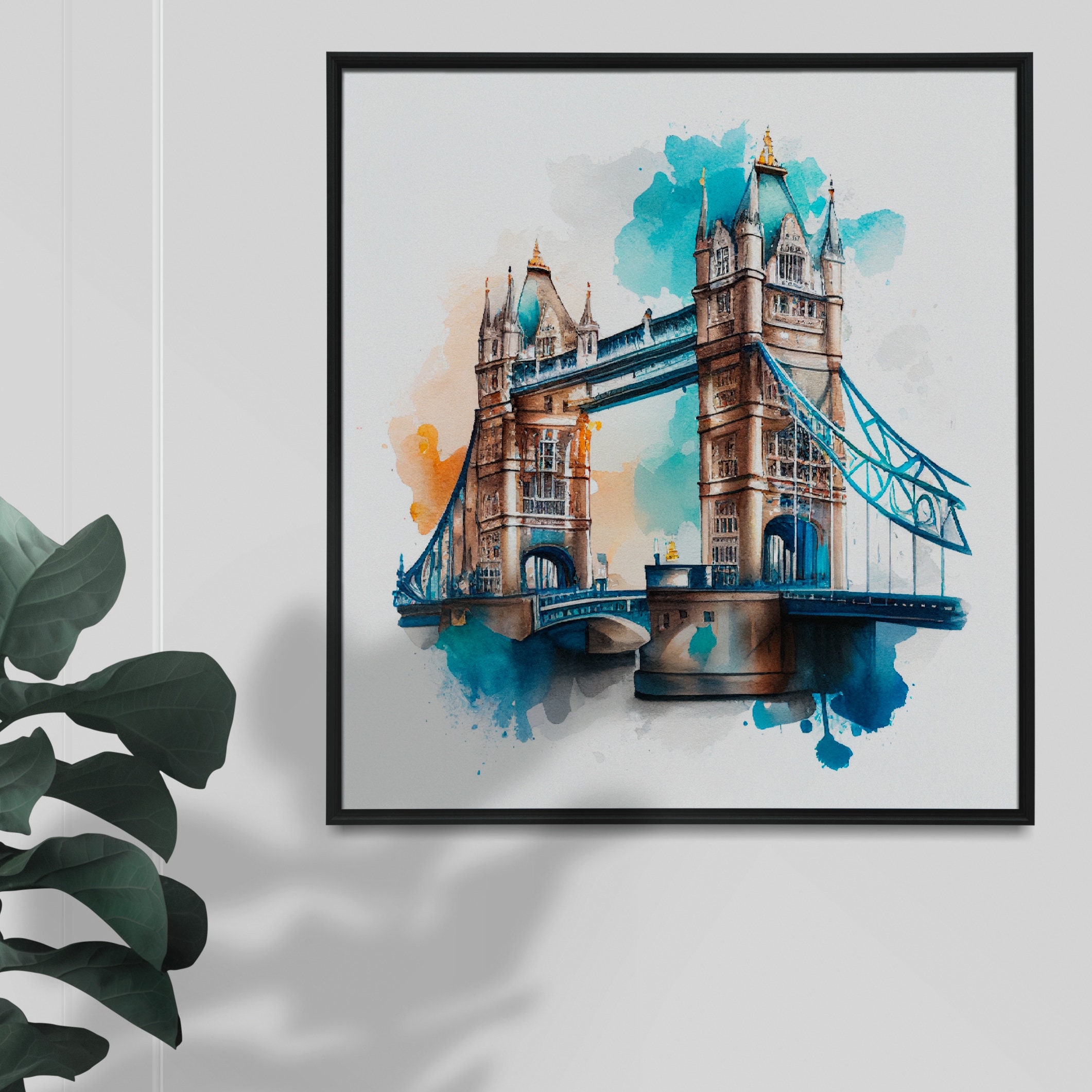 Vintage Tower Bridge Canvas Watercolor Wall Art Print London Cityscape ...