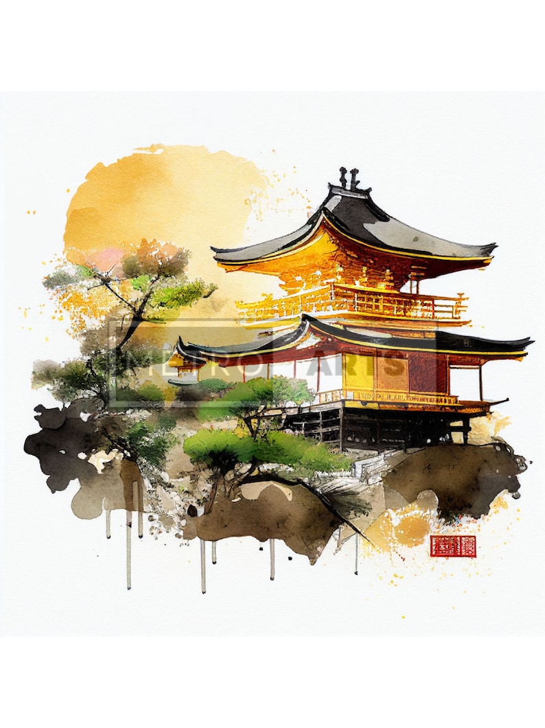Traditional Japanese Buddhist Golden Pavilion Wall Art for Zen-inspired ...