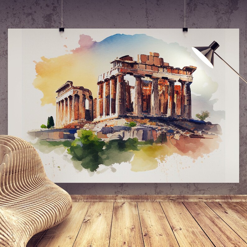 Vibrant Greece Watercolor Print of Parthenon Acropolis Stunning Athens ...