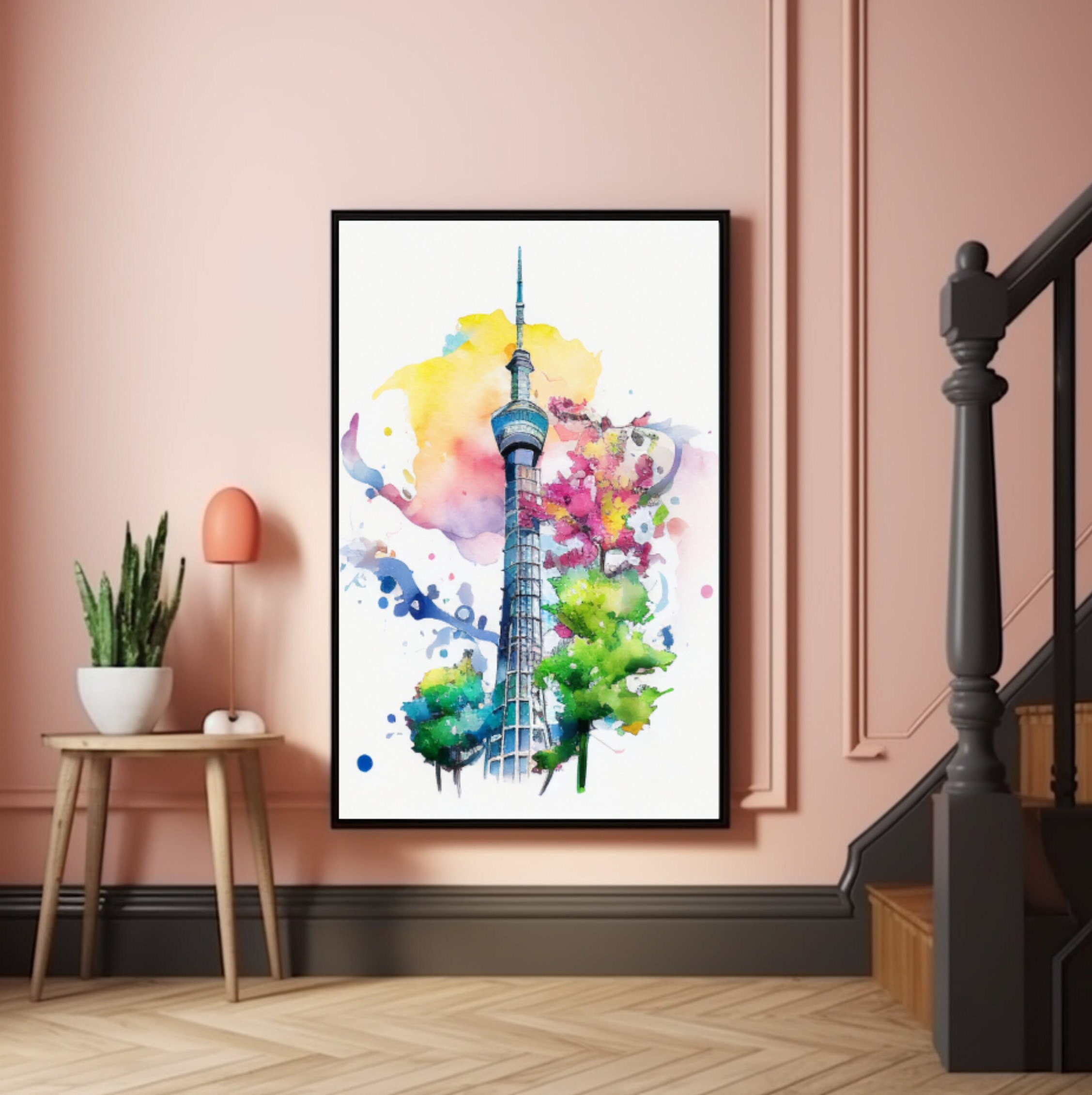 Tokyo's Iconic Skytree in Vibrant Watercolor Landmark Wall Art ...