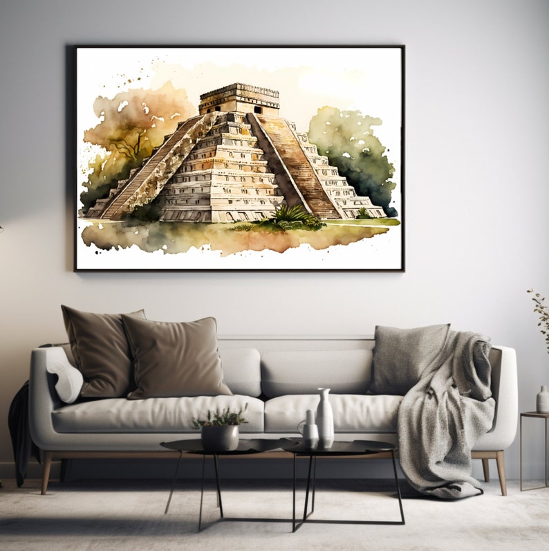 Vibrant Watercolor Poster of Chichen Itza Ancient Mayan Civilization ...