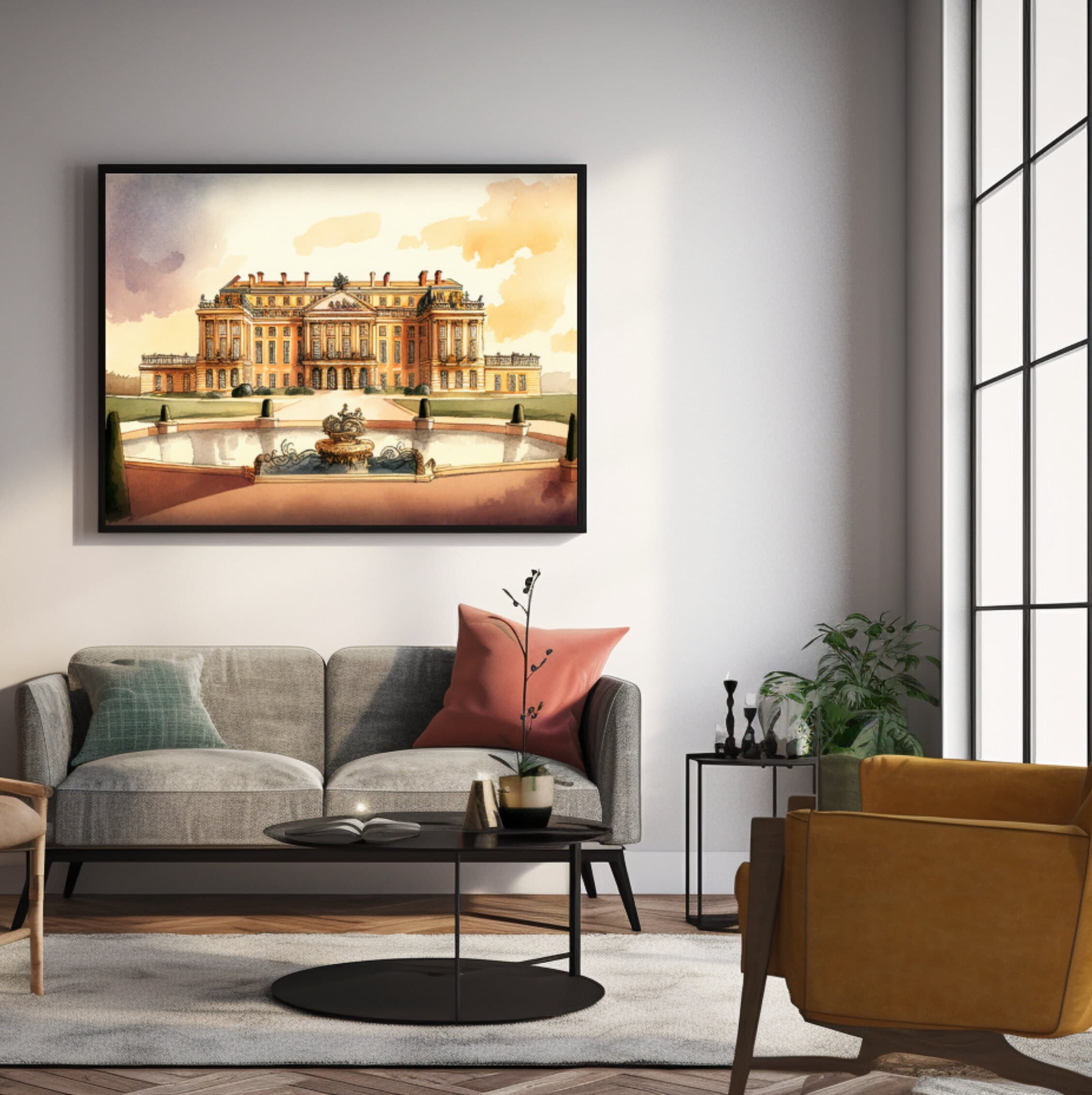 Palace of Versailles Watercolor Painting Vibrant Travel Poster France ...