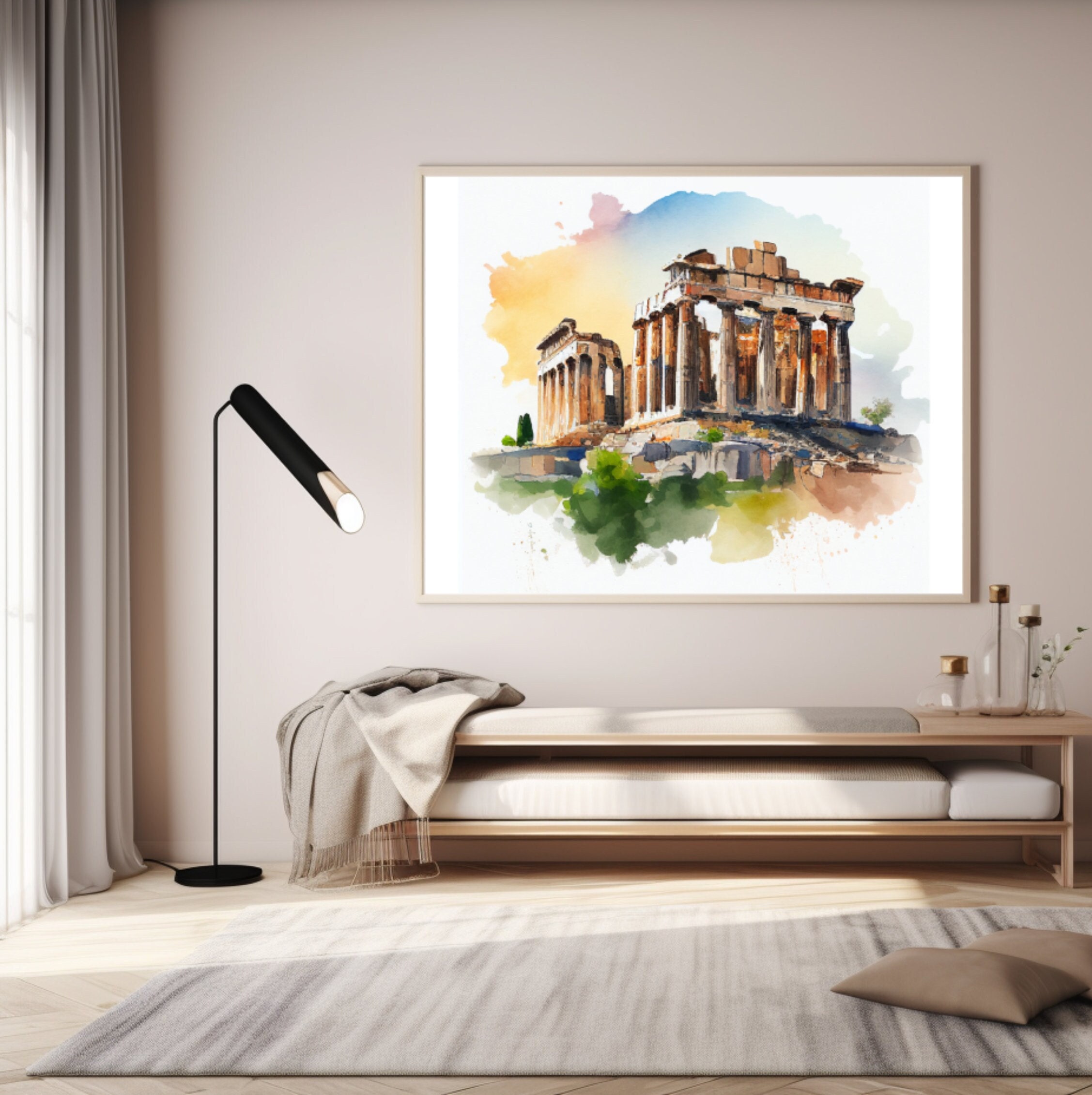 Vibrant Greece Watercolor Print of Parthenon Acropolis Stunning Athens ...