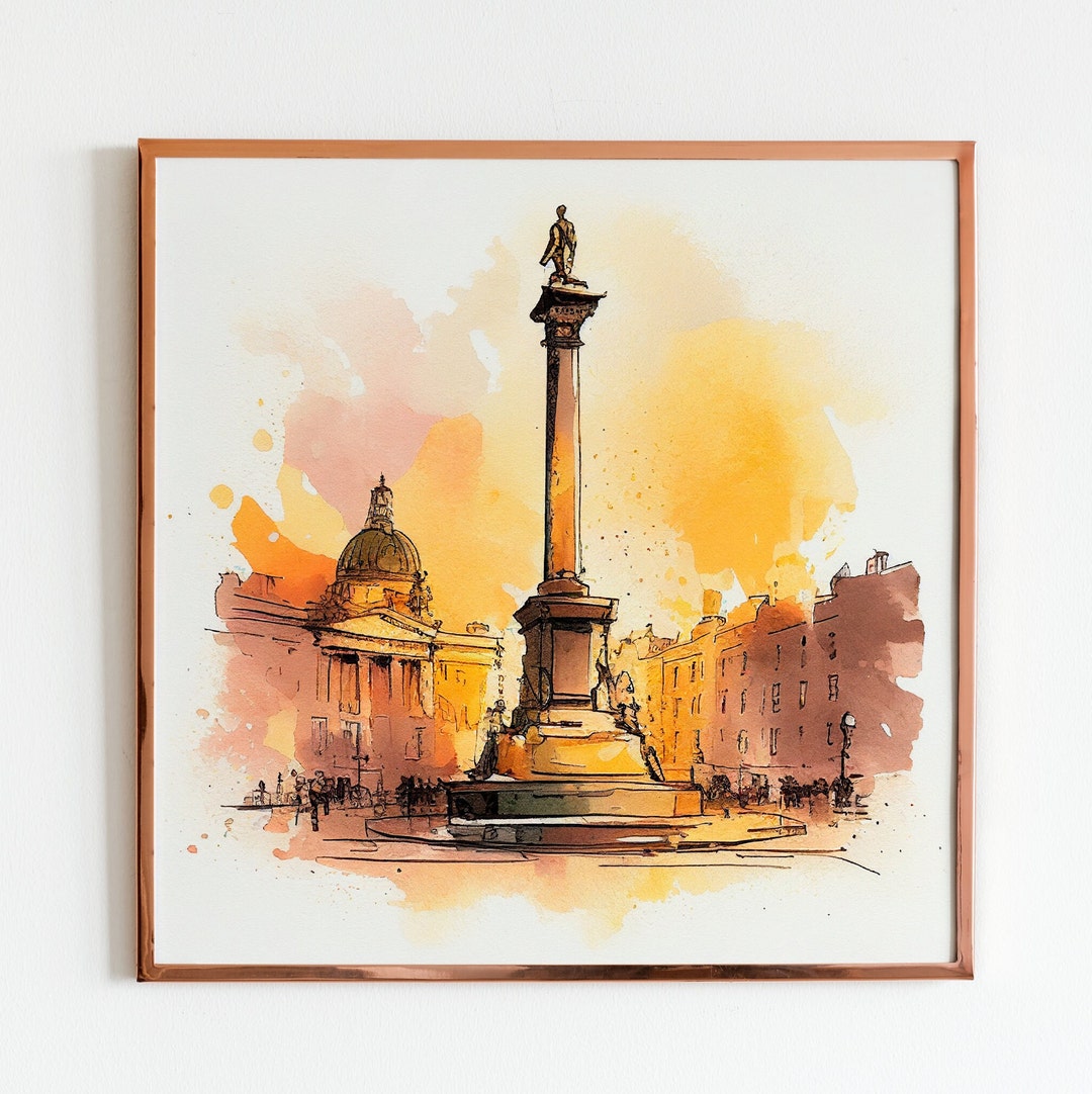 Captivating Watercolor Painting of Trafalgar Square in London Cityscape ...