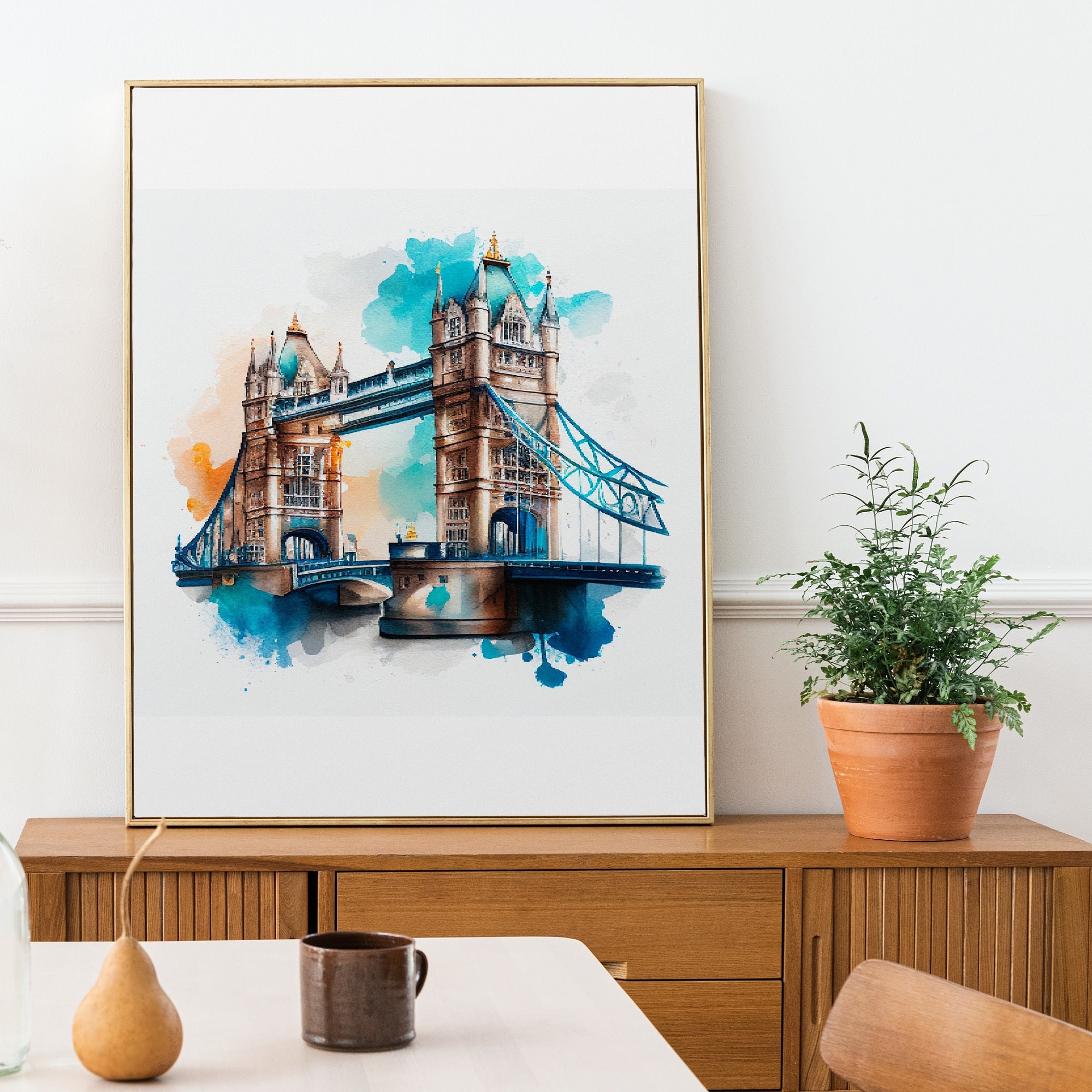 Vintage Tower Bridge Canvas Watercolor Wall Art Print London Cityscape ...