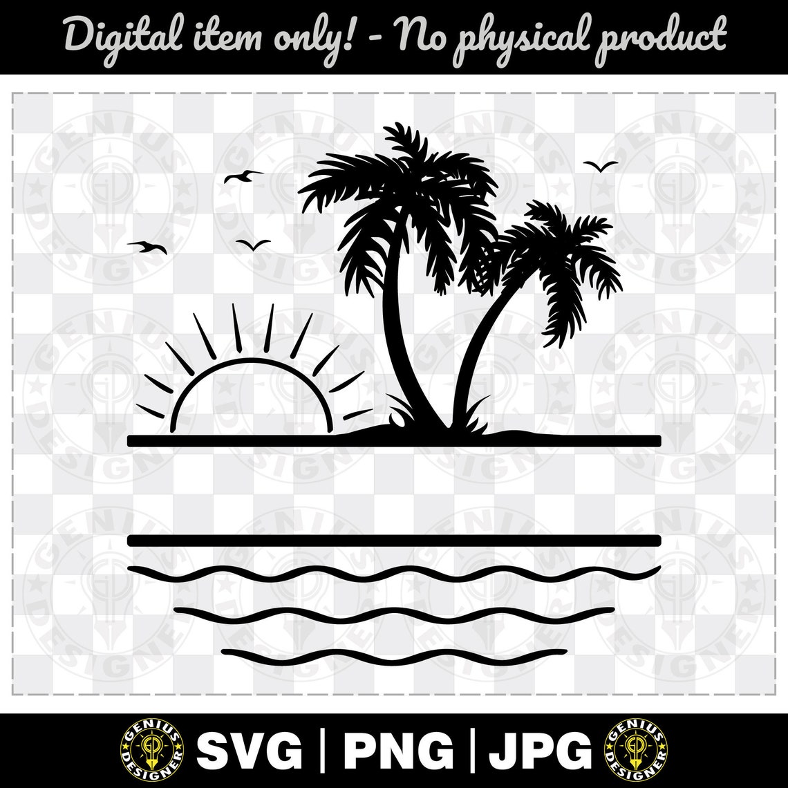 Palm Tree Split Frame Svg Beach Monogram Frame Palm Tree Nametag Svg ...