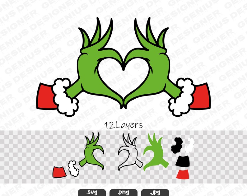 Green Heart Hands Svg Grinch Hand Ornament Png Merry Christmas Svg
