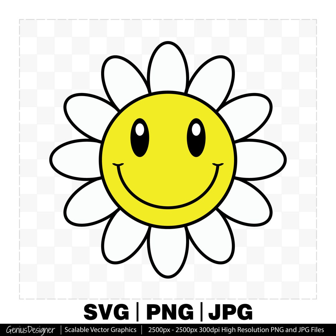 Smiley Face Daisy Svg, Daisy Clipart, Smiley Daisy Print, Daisy for ...
