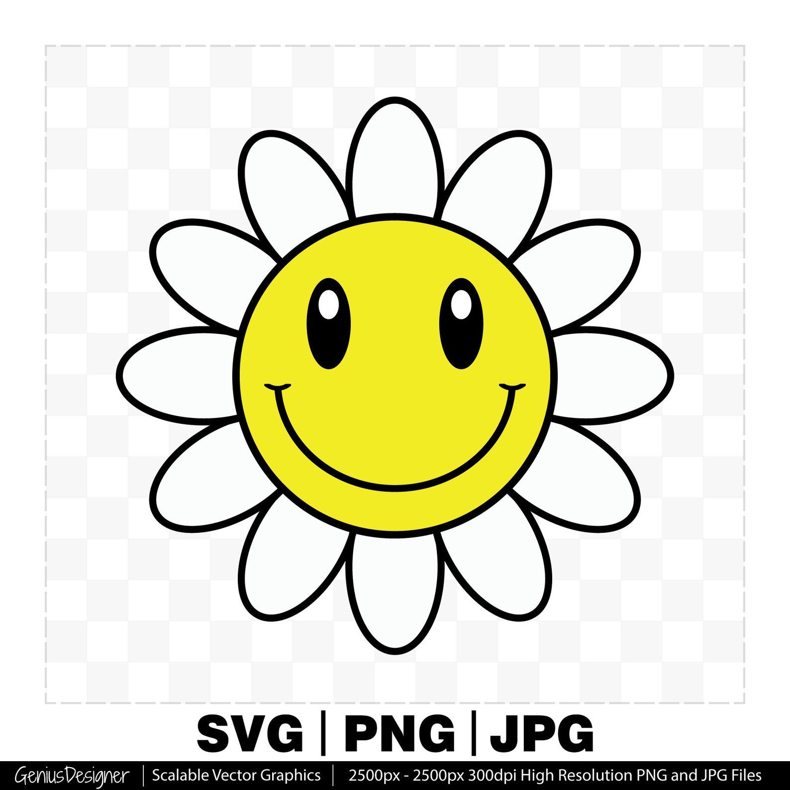 Smiley Face Daisy Svg, Daisy Clipart, Smiley Daisy Print, Daisy for ...