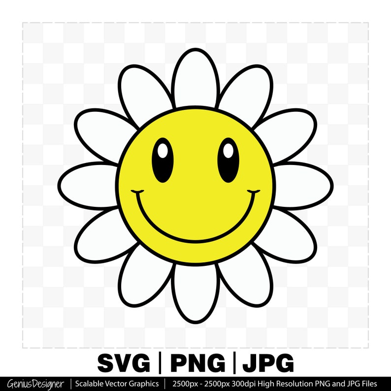 Smiley Face Daisy Svg, Daisy Clipart, Smiley Daisy Print, Daisy for ...