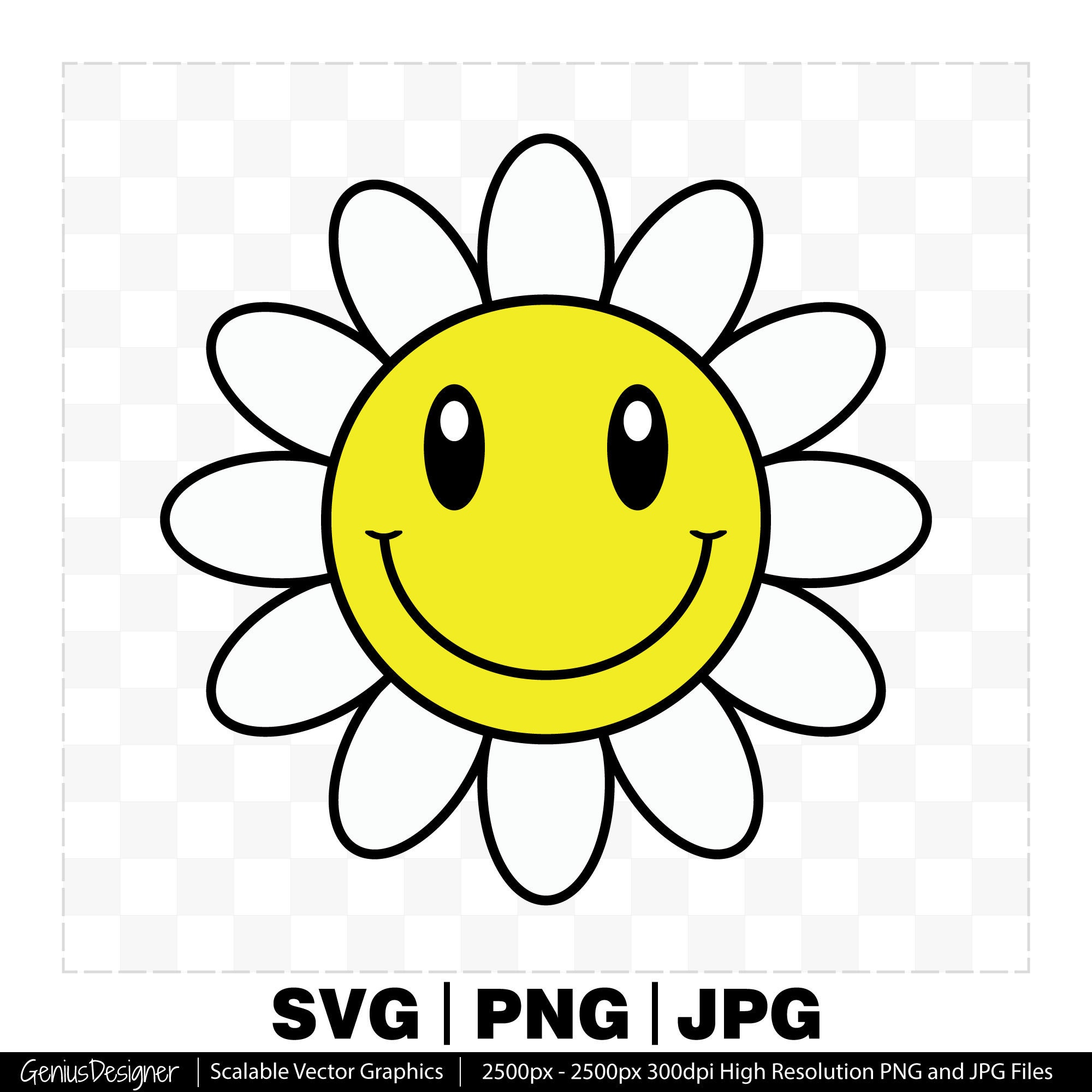 Smiley Face Daisy Svg, Daisy Clipart, Smiley Daisy Print, Daisy for ...