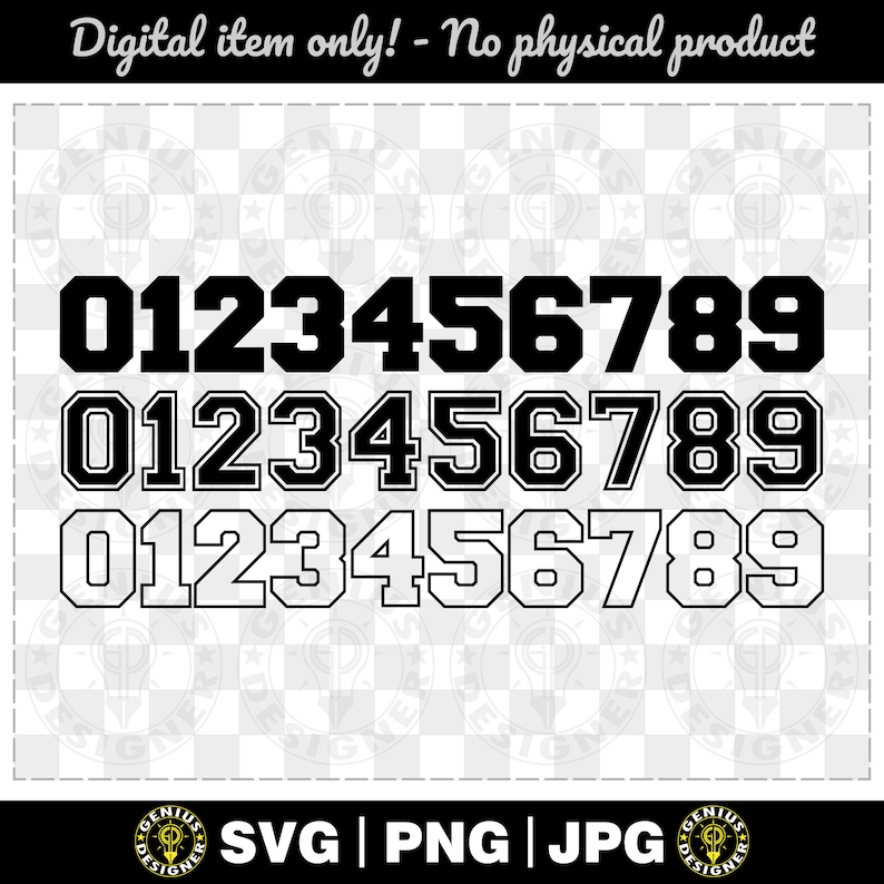 Sport Numbers SVG Jersey Numbers Templates Transparent - Etsy