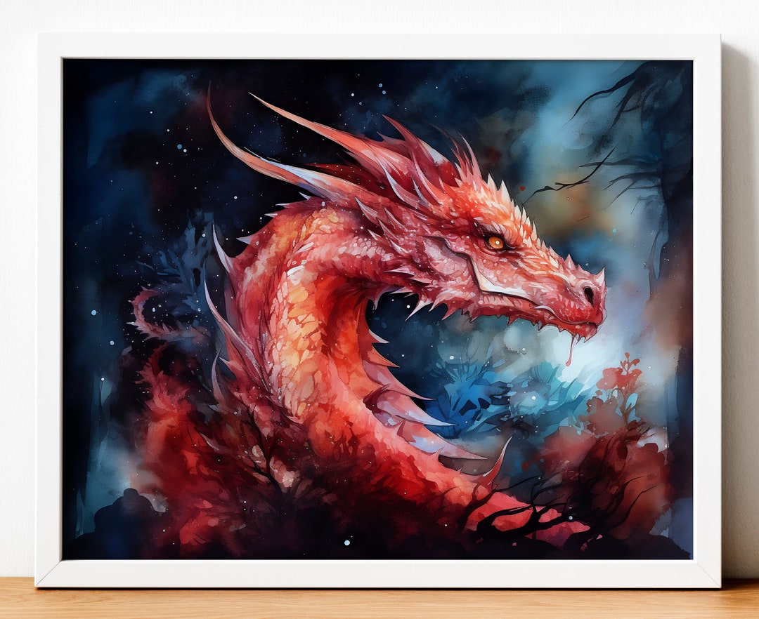 Red Dragon Art Print, Printable Artwork, DND Wall Art, Fantasy Painting ...