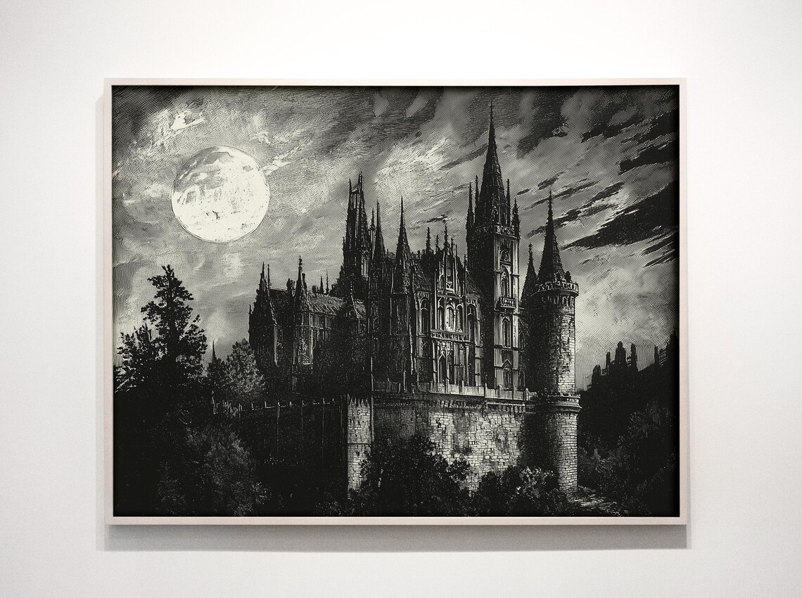 Gothic Castle Art Print: Dark Academia Halloween Decor (digital ...