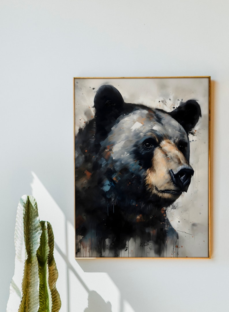 Black Bear Abstract Art Rustic Decor Painting Black Bear Printable Wall ...