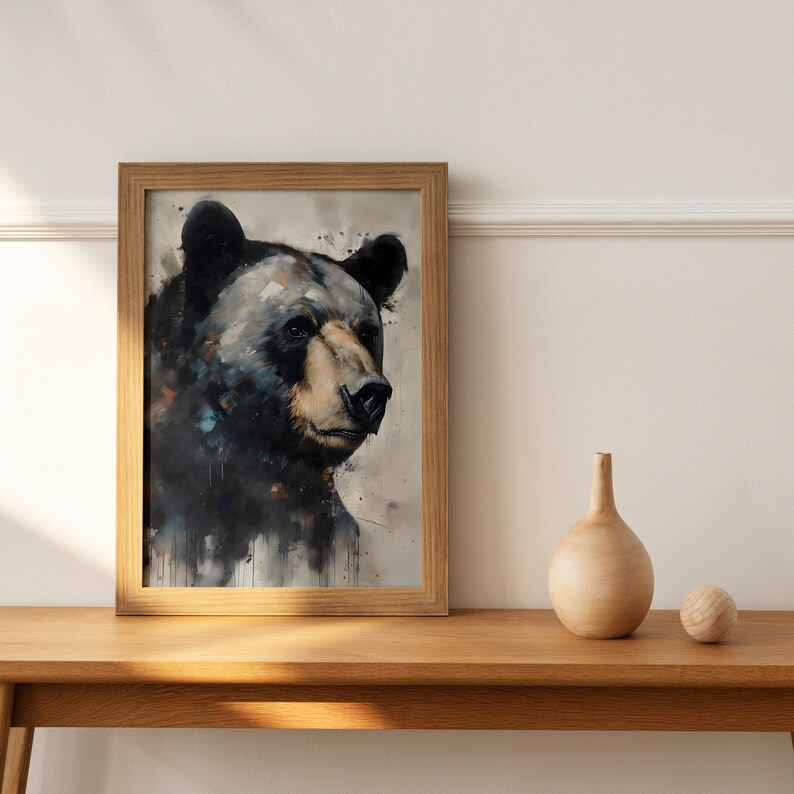 Black Bear Abstract Art | Rustic Decor Painting | Black Bear Printable ...