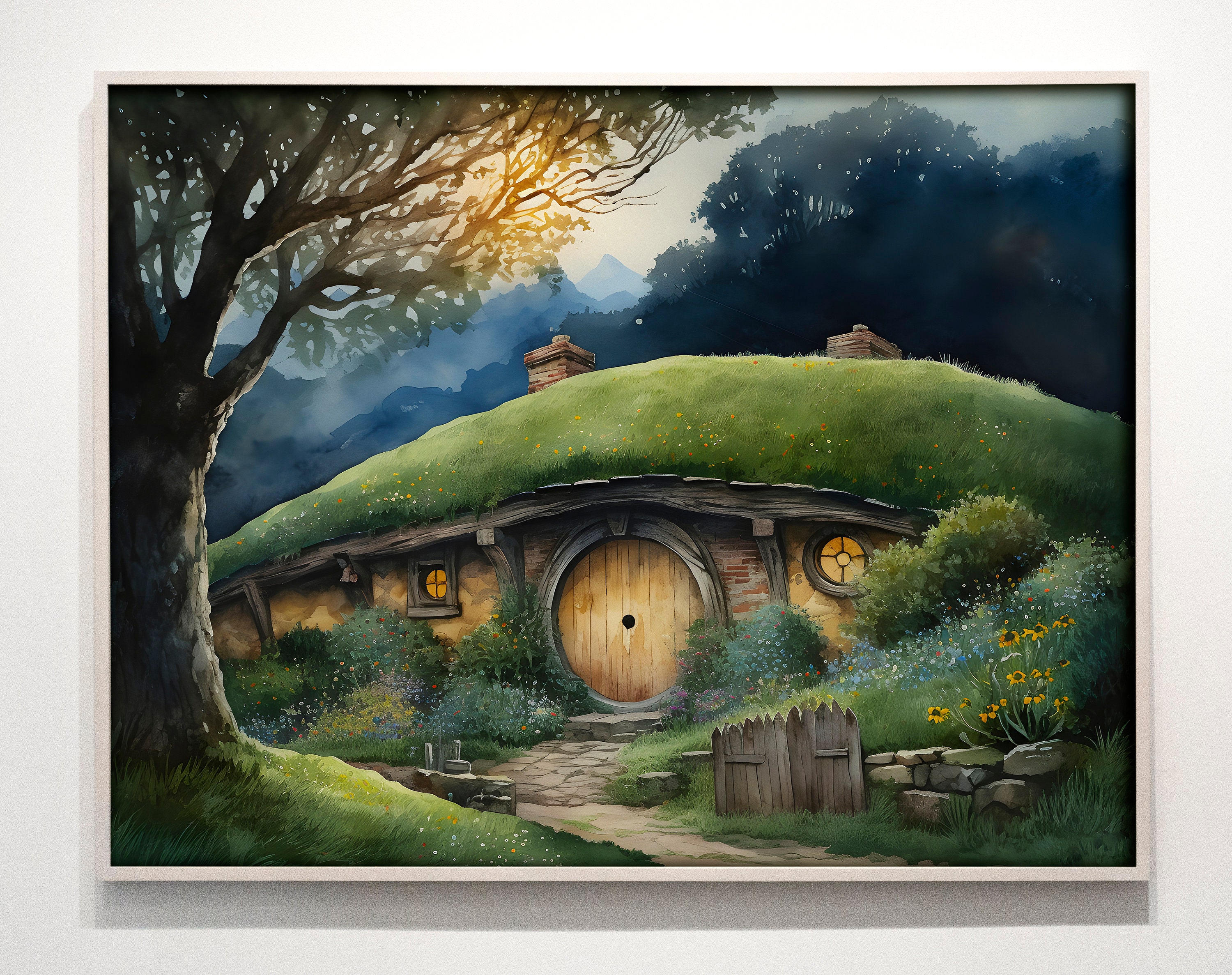 The Shire Art Print Bag End at Sunset Shire Painting - Etsy