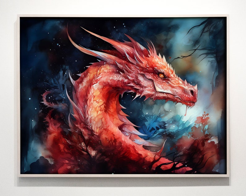 Red Dragon Art Print Printable Artwork DND Wall Art Fantasy - Etsy