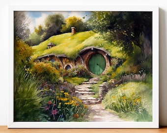 The Shire Oil Painting Print. Hobbitcore Decor. Hobbit Hole Landscape ...