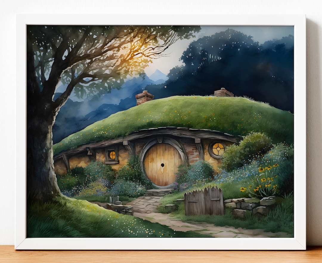 The Shire Art Print | Bag End at Sunset | Shire Painting | Fantasy ...