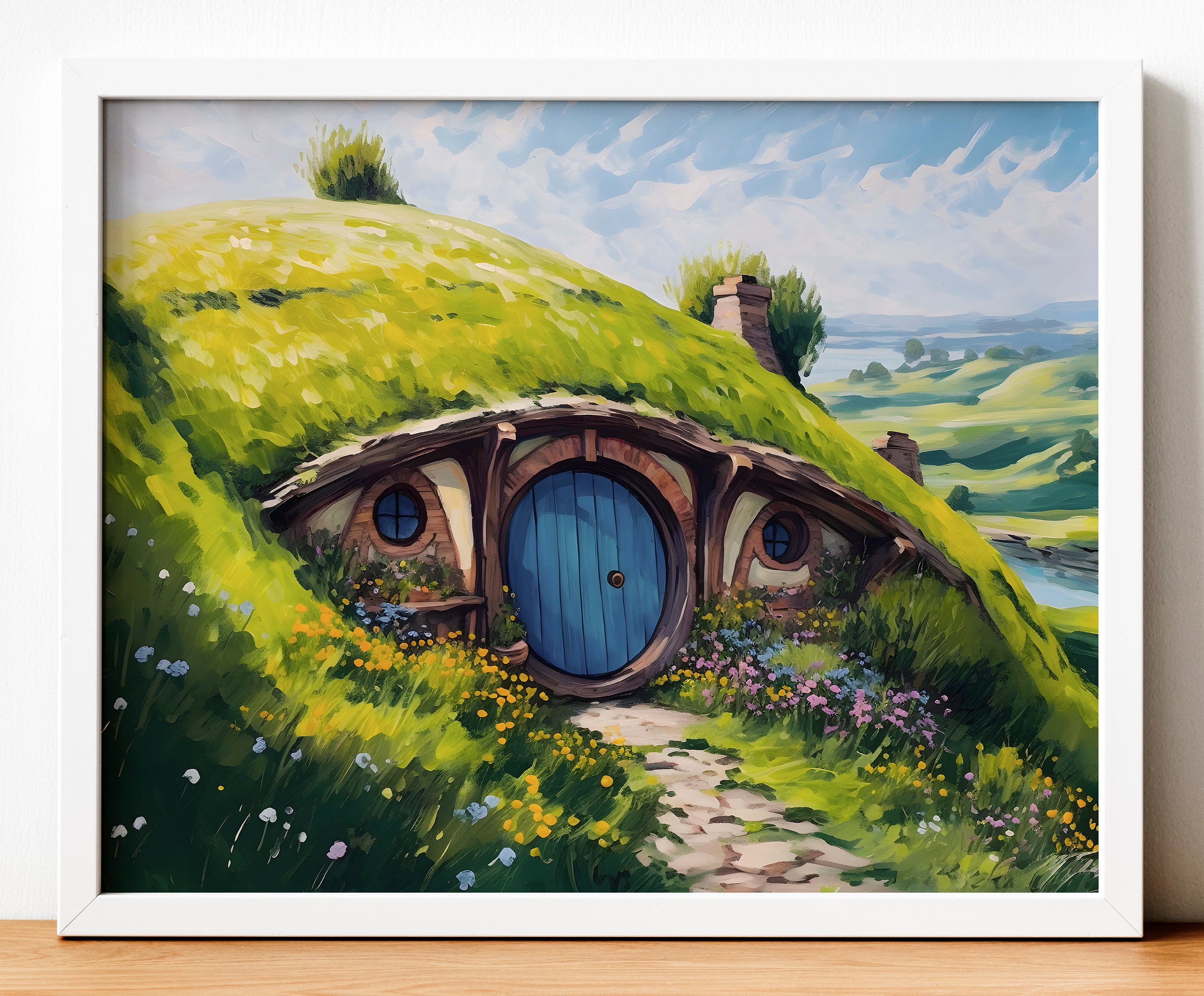 The Shire Painting Cheerful Bag End Art Print Fantasy Artwork Printable ...