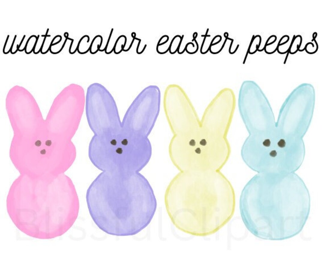 Watercolor Easter Bunny Peeps Clipart, Marshmallow Bunny Peeps, Pastel ...