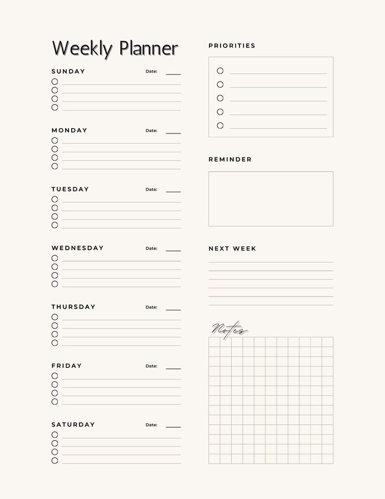 2025 Weekly Planner | Minimalist Printable Digital Download | Undated ...