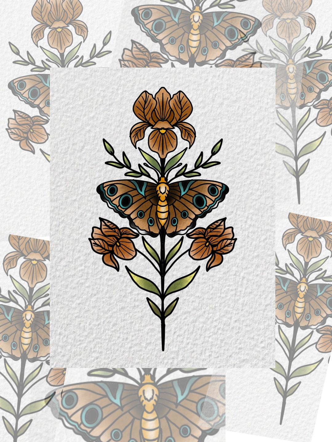 Moth Neo Traditional Tattoo Flash Print Original Artwork - Etsy