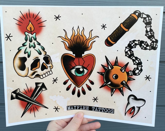 American Traditional Flash Tattoo Print Original Artwork - Etsy