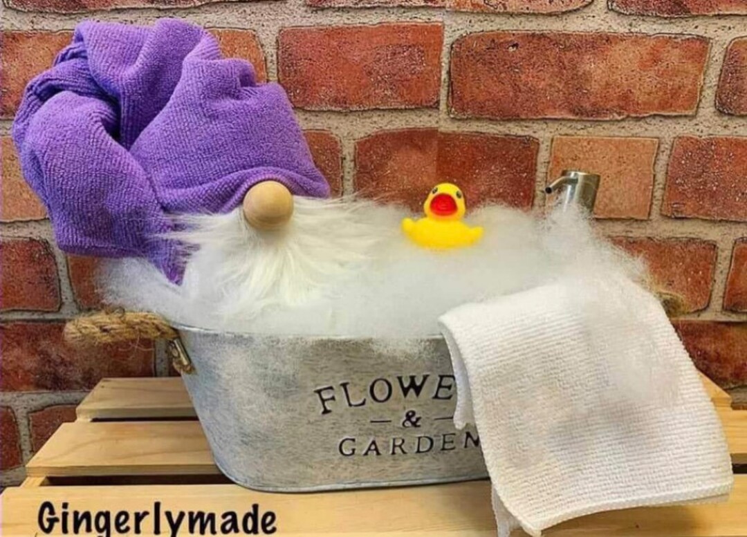 Bath Tub Gnome, Bathroom Gnome Decor, Suds Gnome, Knitted Gnome, Bubble Bath Gnome, Towel Gnome ...