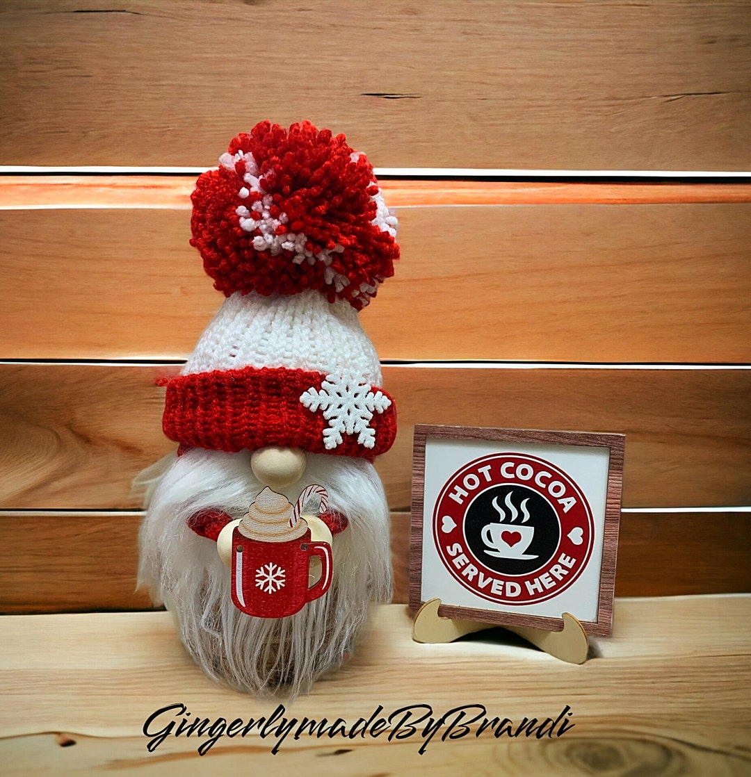 Hot Cocoa Gnome, Winter Gnome, Knitted Gnome, Holiday Gnome, Farmhouse Decor, Christmas Gnome ...