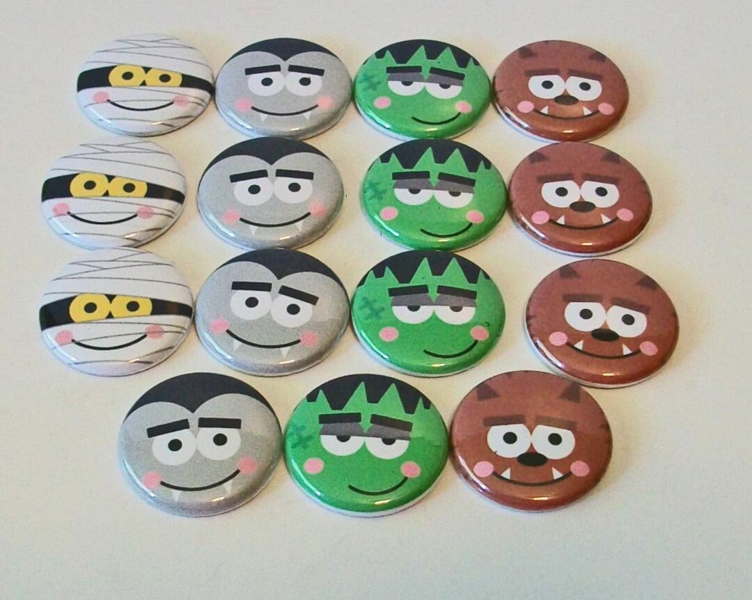 Classic Halloween Monster Faces Set of 15 1 Inch Buttons. Choose Flat ...