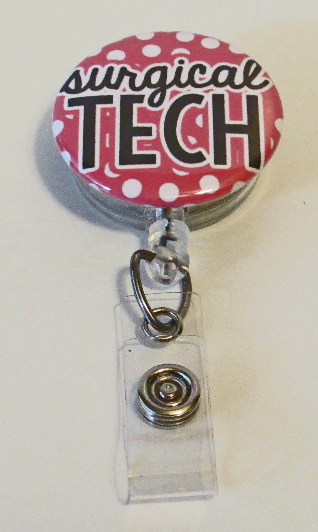 Pink and White Polka Dot Surgical Tech Badge Clip Badge Reel Great Gift ...