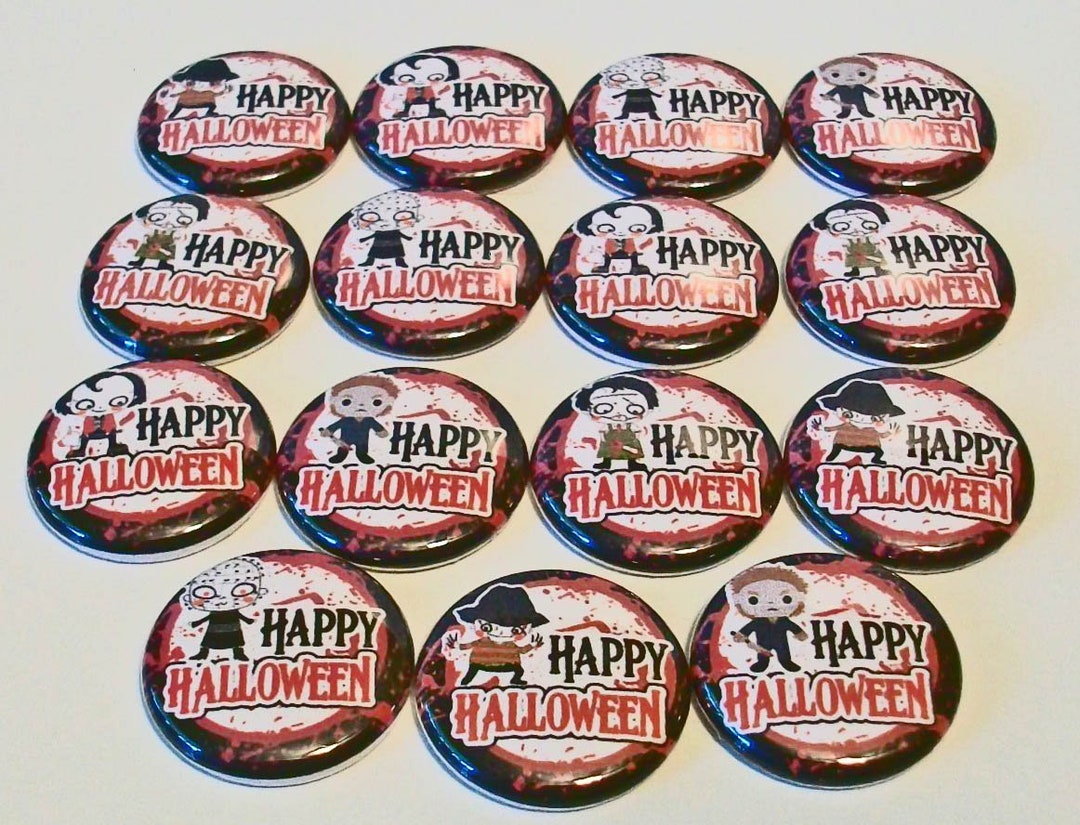 Happy Halloween Bloody Bad Guys Monsters Set of 15 1 Inch Buttons ...