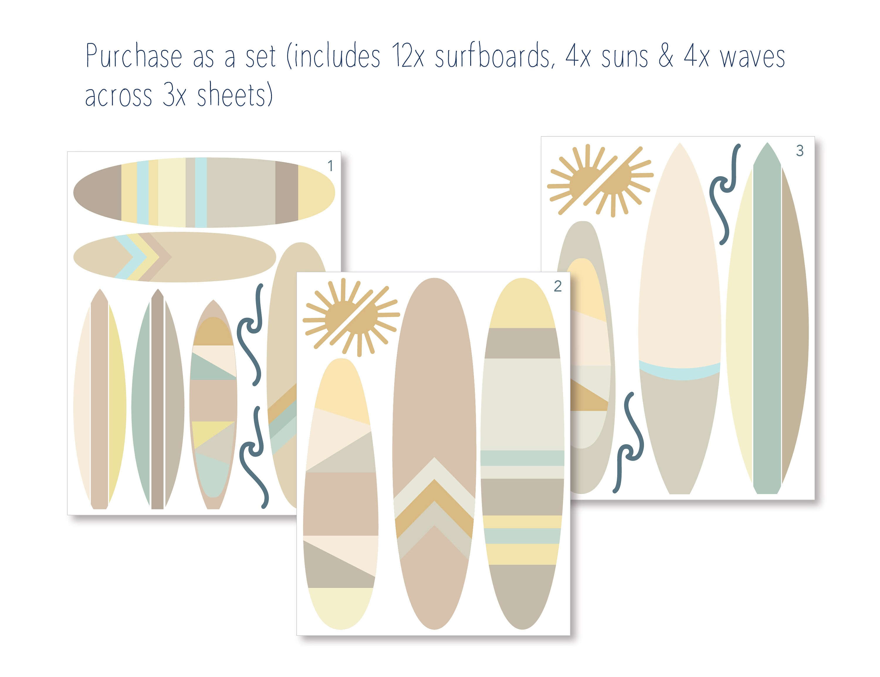 Removable Boho Surfboard + Sun + Wave Wall Decals | Surf Coastal Theme ...