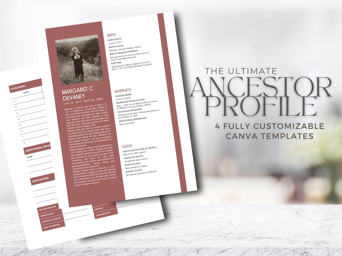 Ancestor Profile Template for Genealogy Research Printable - Etsy