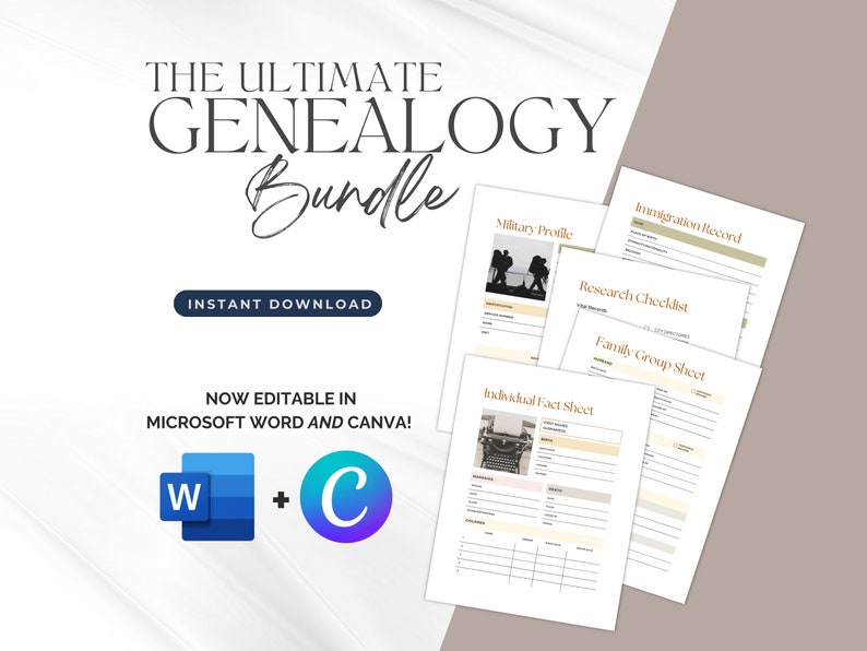Genealogy Worksheet Bundle | Microsoft Word Ancestry Form | EDITABLE ...