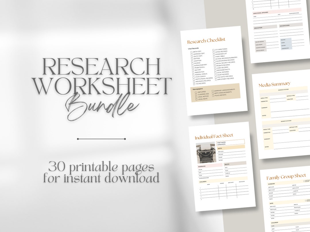 Genealogy Worksheet Bundle Ancestry Workbook PRINTABLE - Etsy