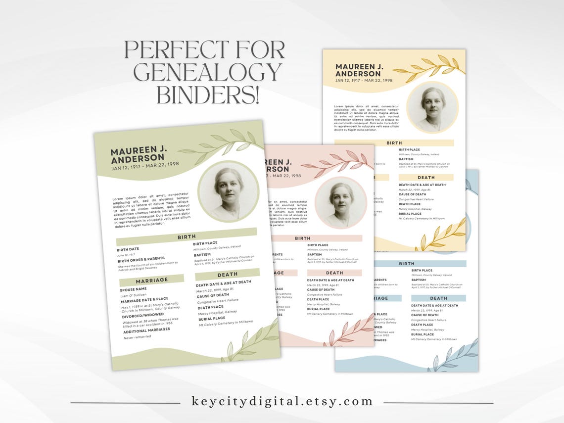 Ancestor Profile Template for Genealogy Research | Printable ...