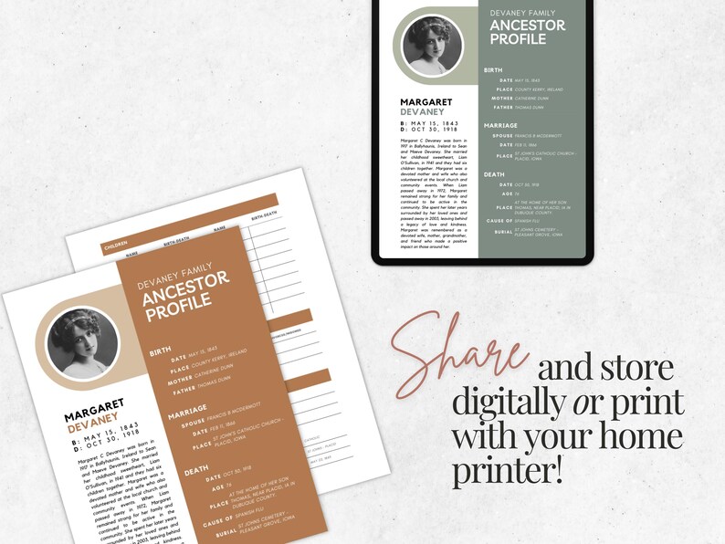 Ancestor Profile Template for Genealogy Research | Printable ...