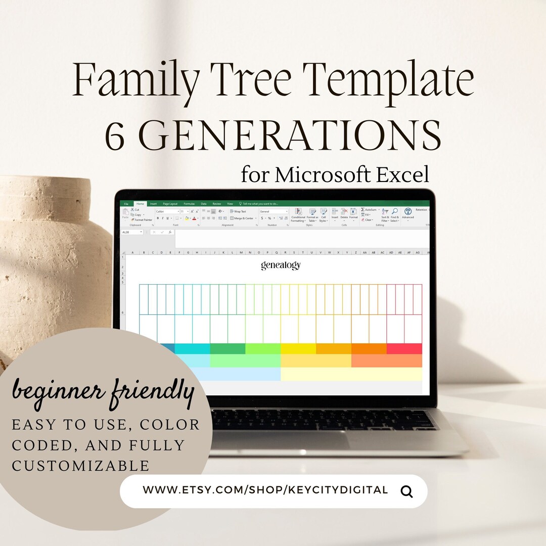 Family Tree Template for Excel 6 Generations Customizable - Etsy