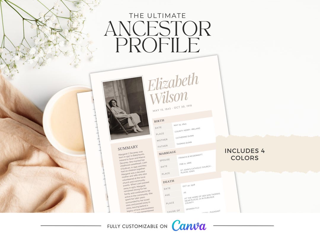 Ancestor Profile Template for Genealogy Research | Printable ...