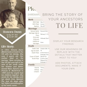 Ancestor Profile Template for Genealogy Research | Printable Word ...