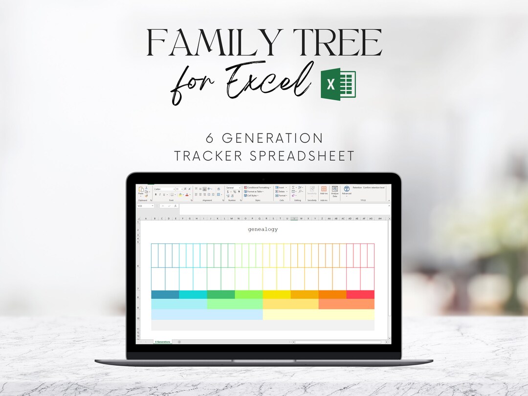 Family Tree Template for Excel | 6 Generations | Customizable Instant ...