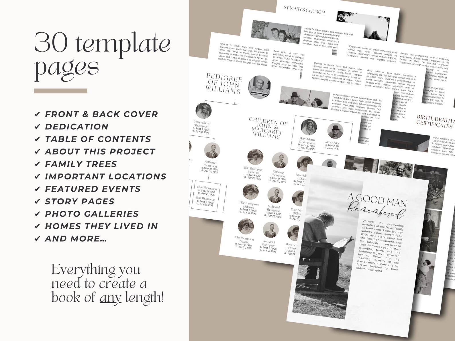 Biography Book Template | Family History Genealogy Printable | Canva ...