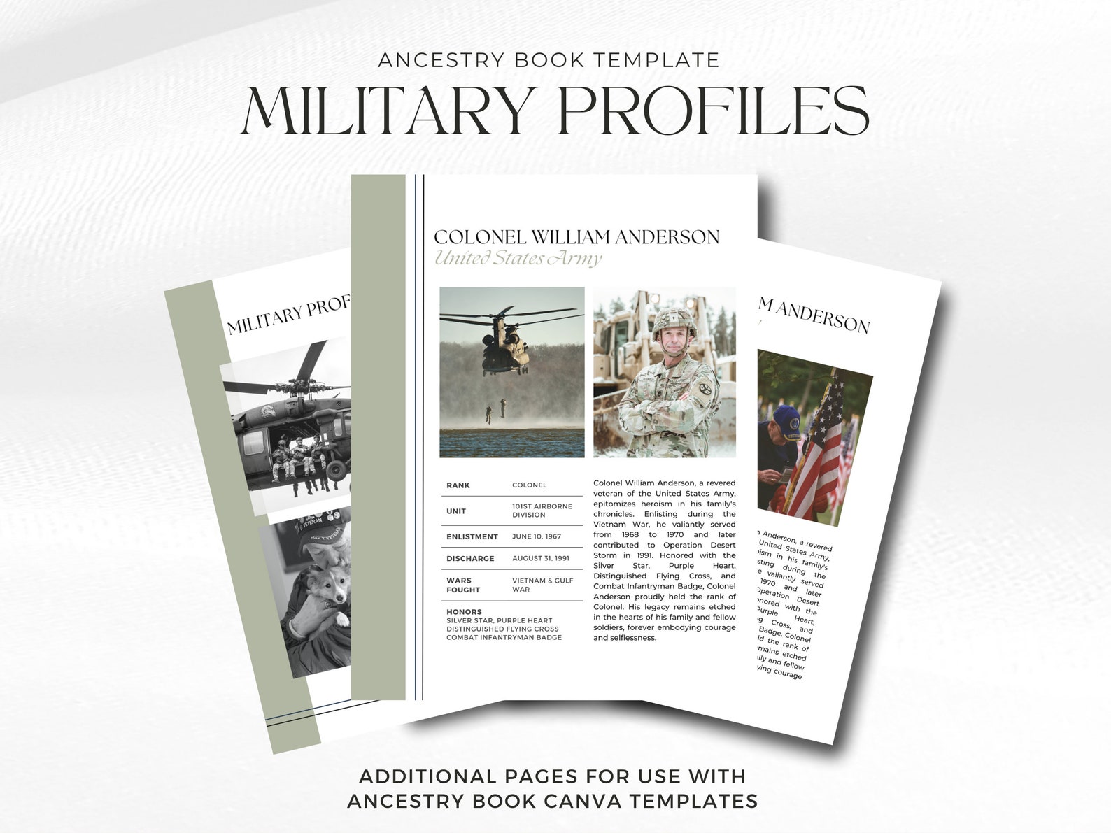 Add-on Pages for Ancestry Book | MILITARY PROFILES | for Use With Any ...