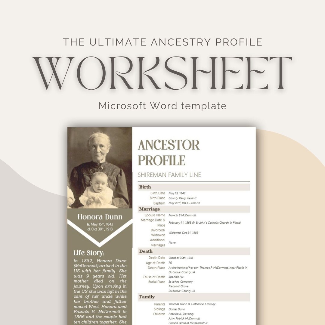 Ancestor Profile Template for Genealogy Research Printable - Etsy Australia