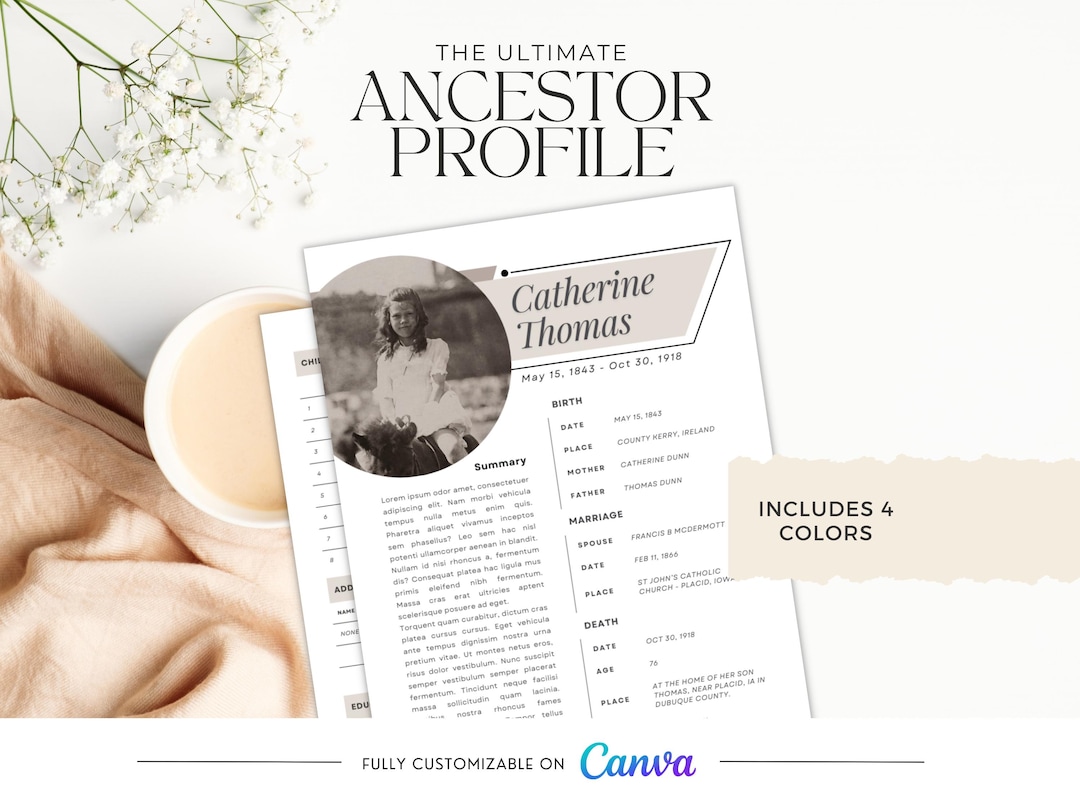 Ancestor Profile Template for Genealogy Research | Printable ...