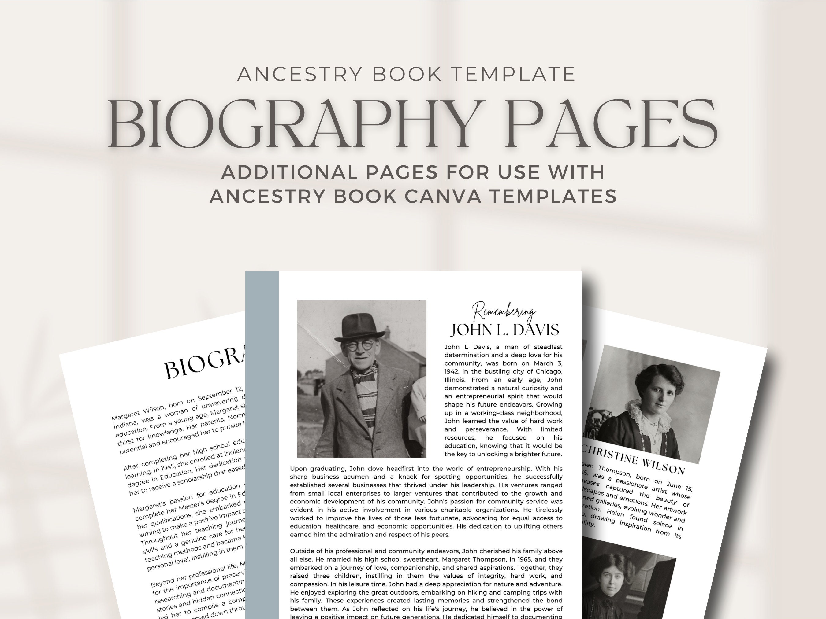 Add-on Pages for Ancestry Book BIOGRAPHY PAGES for Use - Etsy